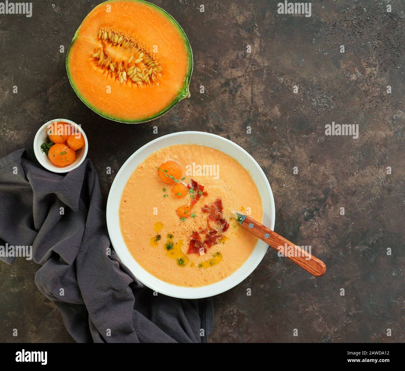 spanish melon cold soup, with jamon, typical spanish dish Stock Photo ...