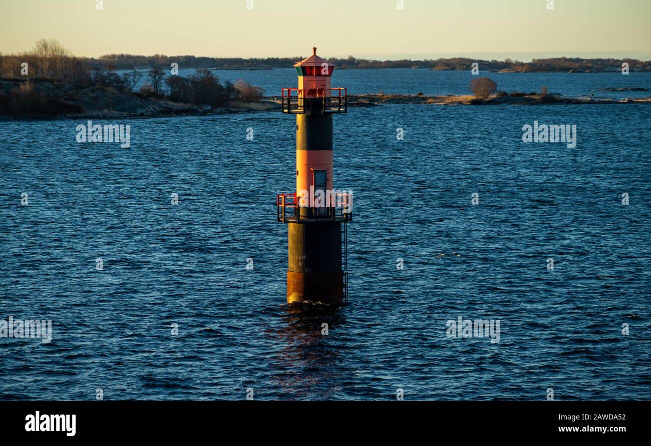 Lighthouse in the strait between the islands of the Stockholm ...