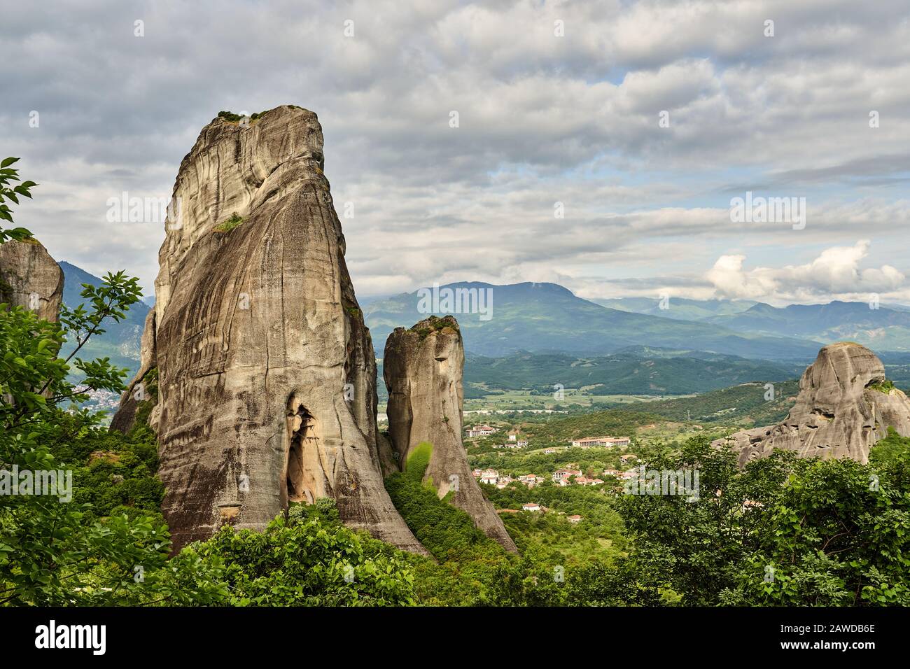Rock formations of Meteora mountains and the monastery in Greece with ...
