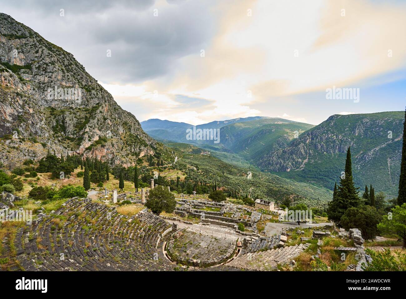 Ancient ruins in Delphi, Greece in a summer day Stock Photo - Alamy