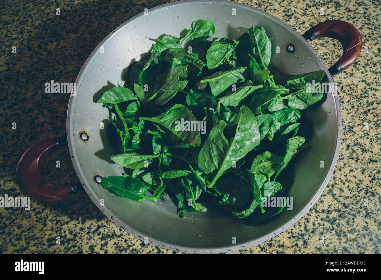 Fresh raw Malabar spinach (Basella alba), aka vine spinach, and Ceylon ...
