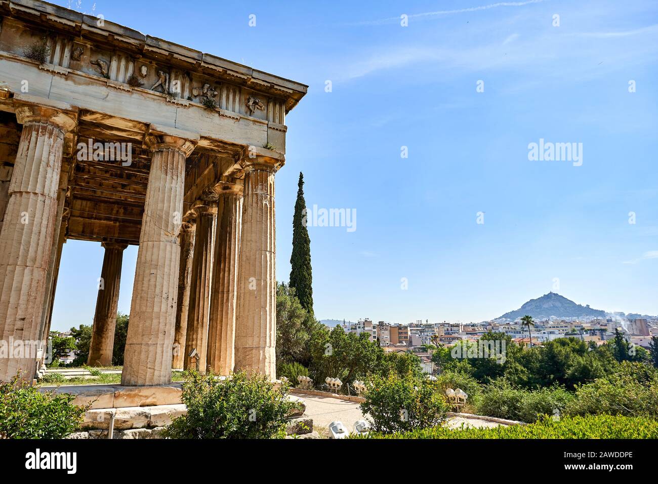 old ancient ruins Roman Agora in a summer day in Acropolis Greece ...