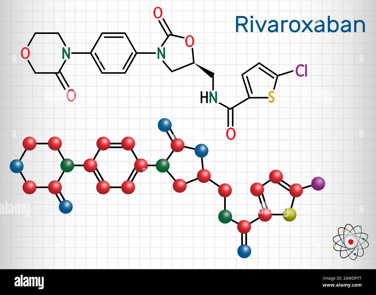Rivaroxaban molecule. It is an anticoagulant and the orally active ...