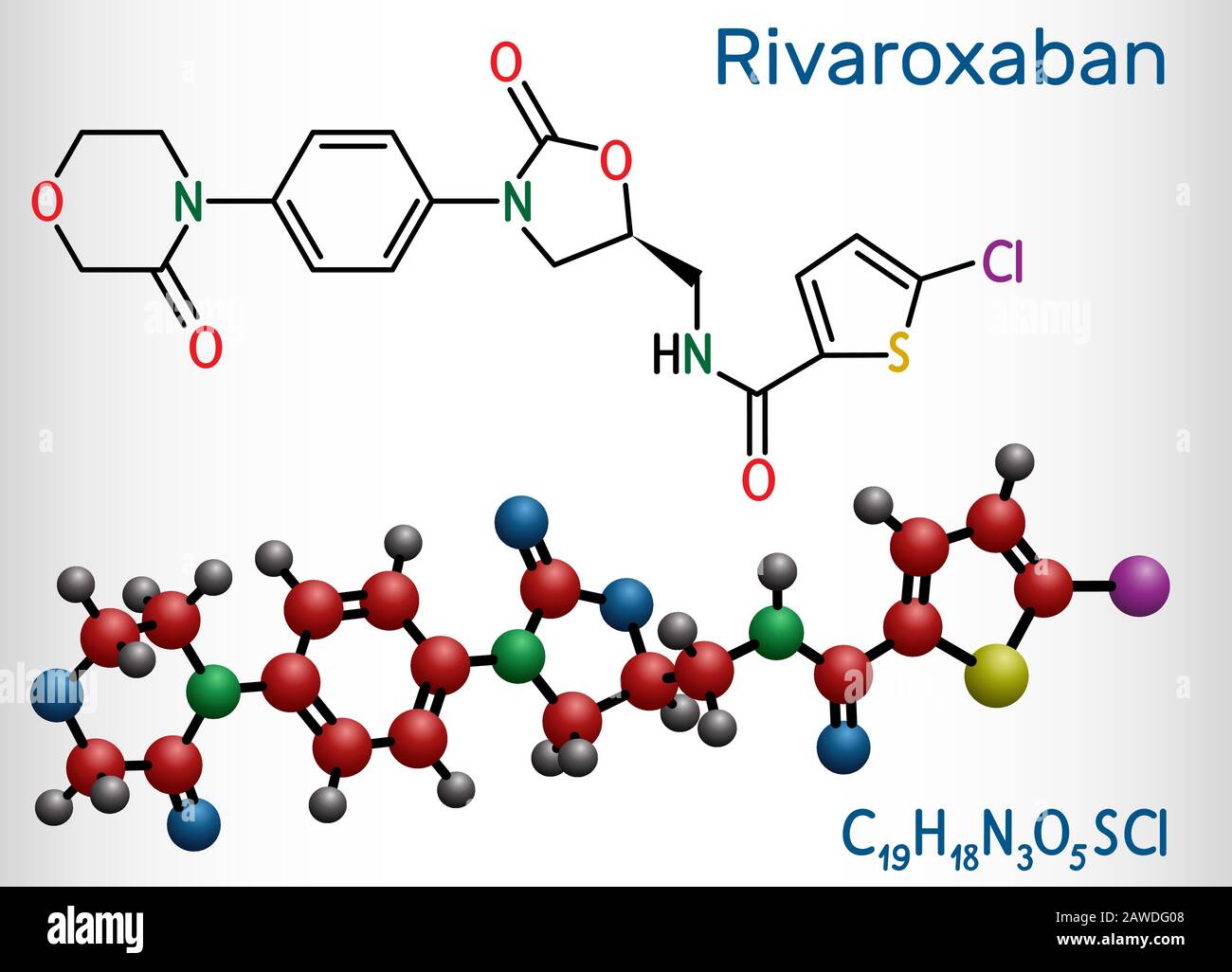 Rivaroxaban molecule. It is an anticoagulant and the orally active ...