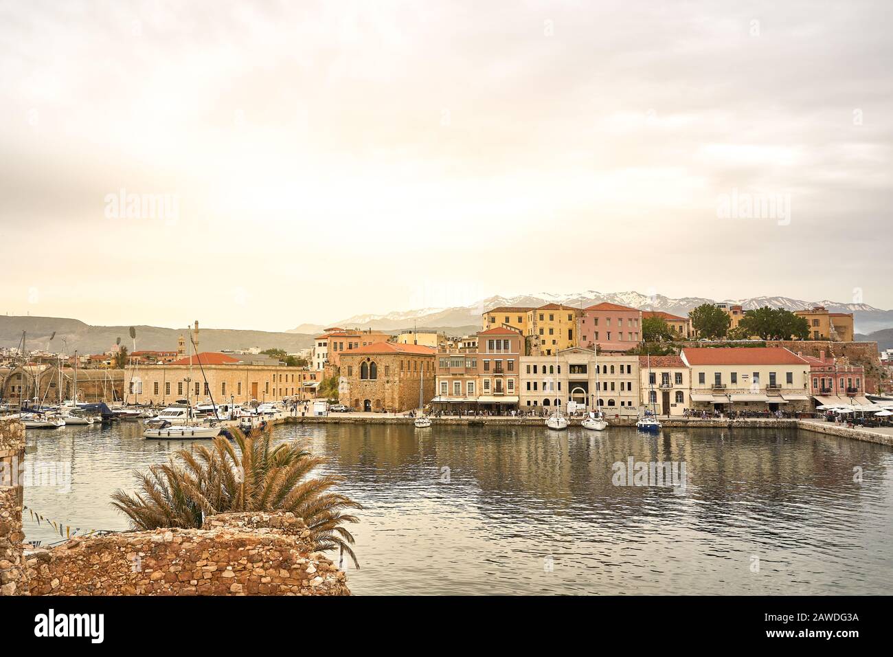 Chania, Crete, Greece. May 20: famous venetian harbour bay waterfront ...