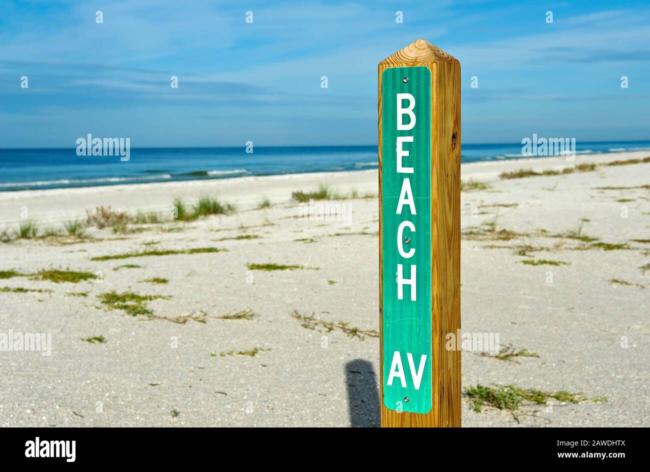 Beach Avenue Sign Post on the Beach marking Public Beach Access Street ...
