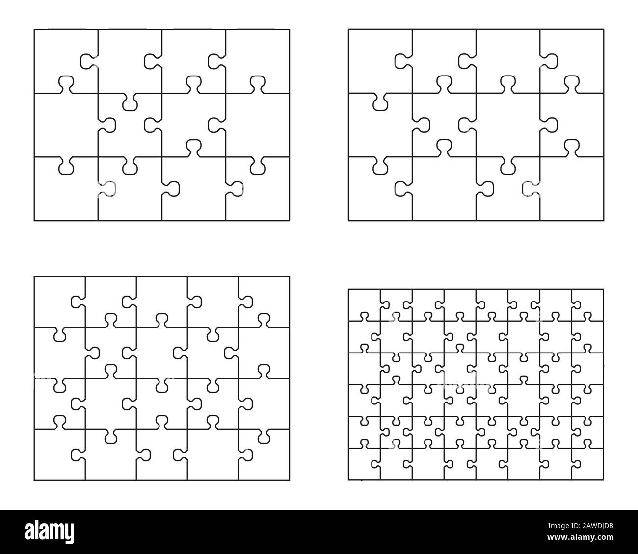 Illustration of four different white puzzles, separate pieces Stock ...