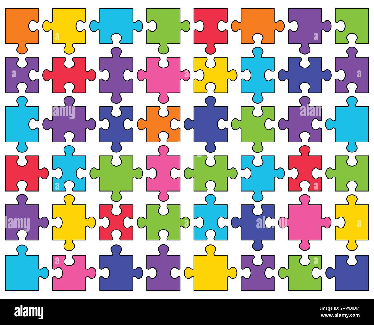 Illustration of separate pieces of colorful puzzle Stock Photo - Alamy
