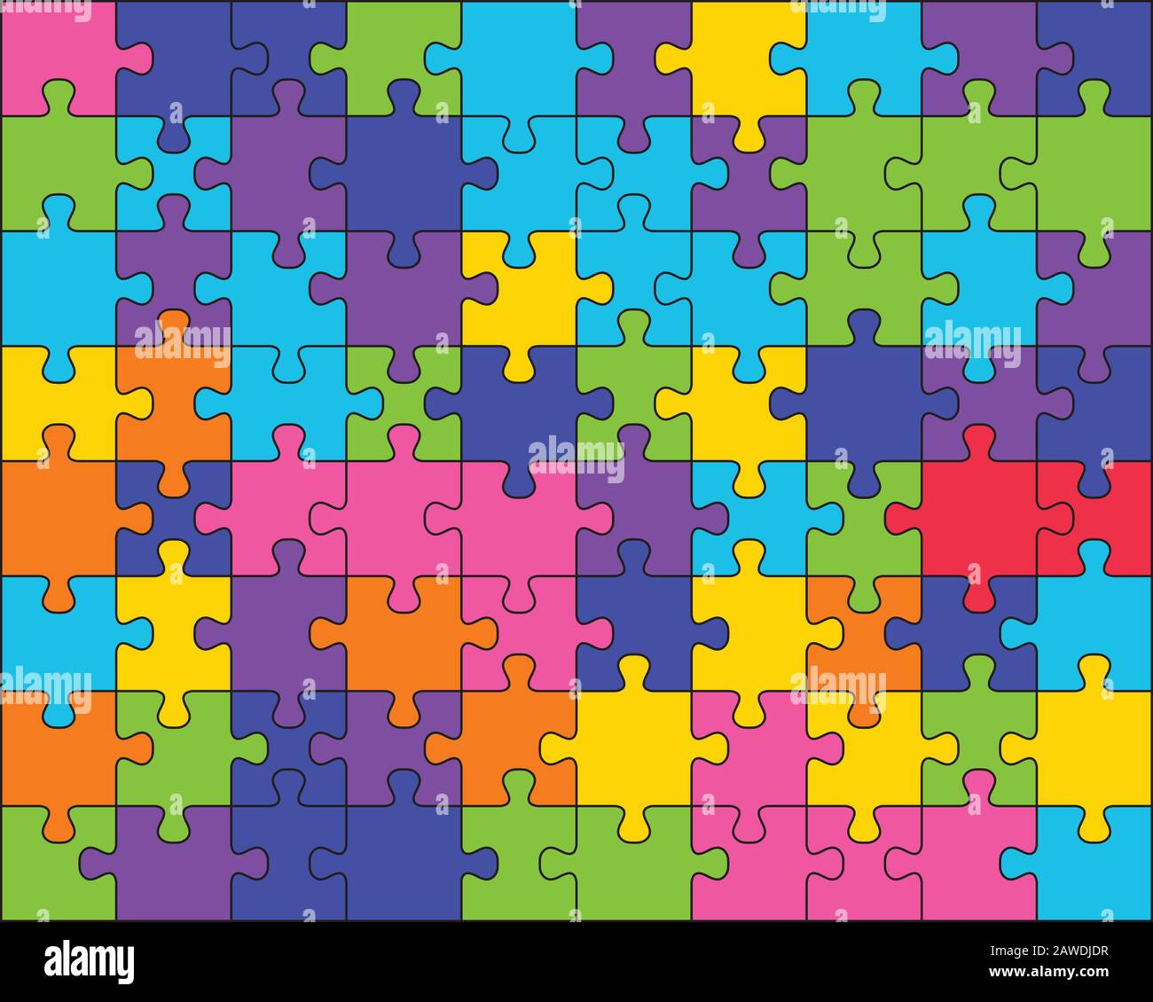 Illustration of separate pieces of colorful puzzle Stock Photo - Alamy