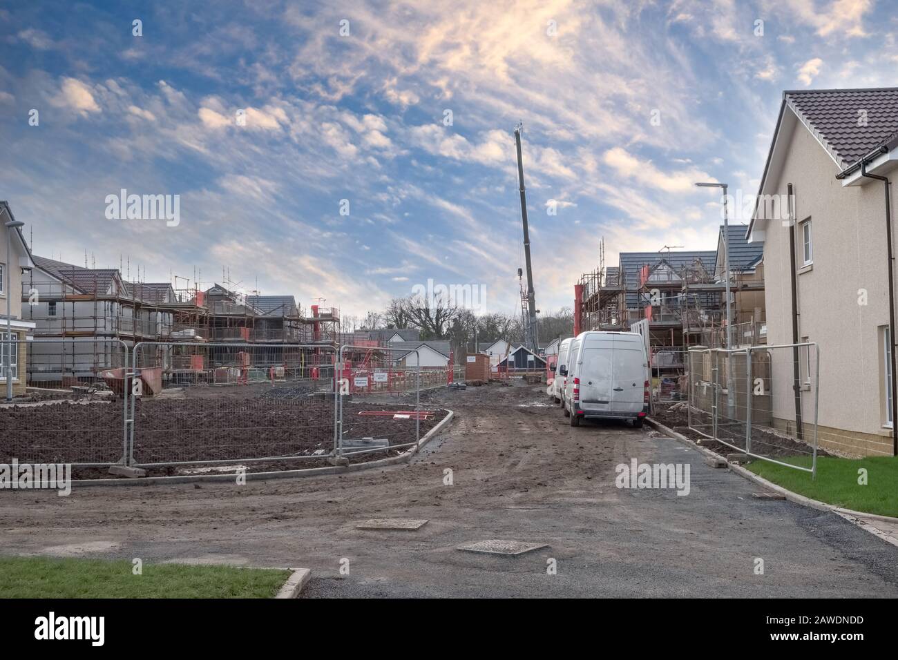 Modern Scottish Residential Building Site with Buildings at various ...