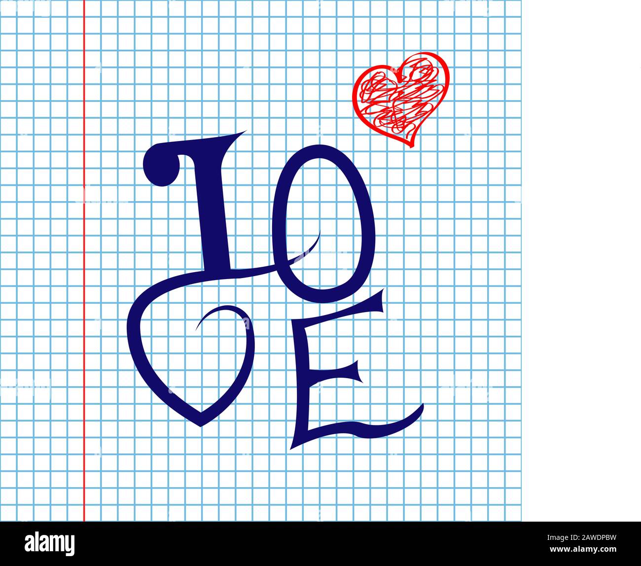 Vector letters love text and Heart in the school writing-book ...