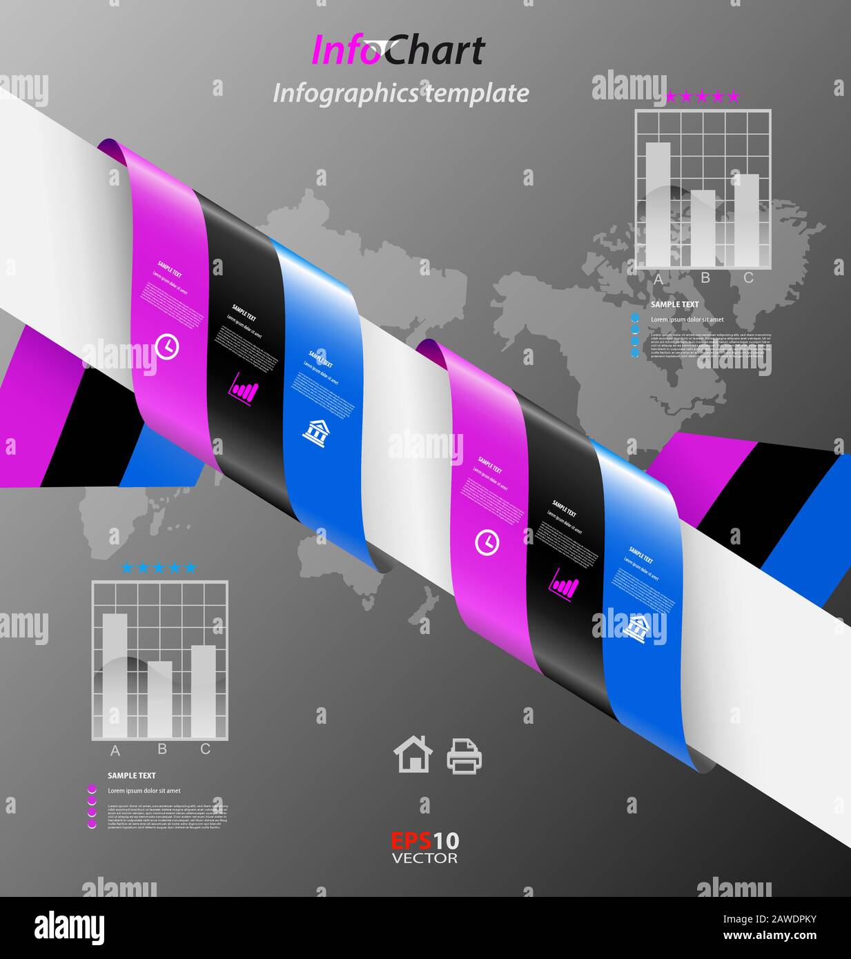 Stylized presentation template with empty text boxes and embellishment ...