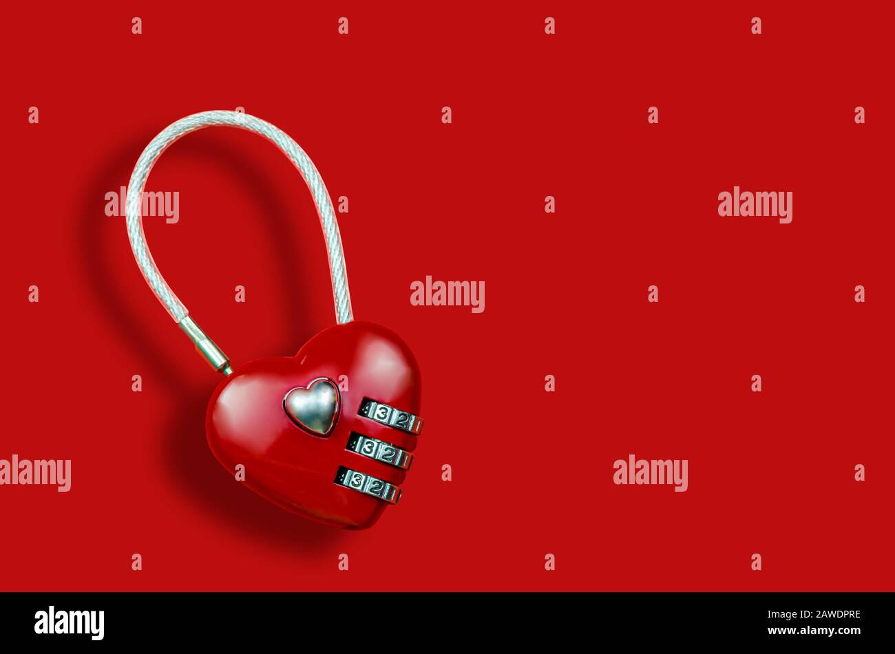 red code lock in the form of a heart. Concept love. heart on lock, key ...