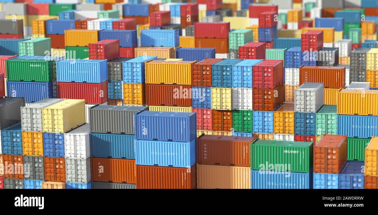 Cargo shipping containers in storage area. Delivery, Logiistics and ...