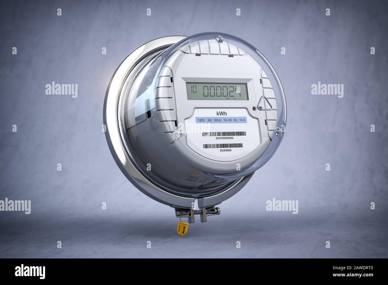 Digital electric meter with lcd screen on grey dirty background ...