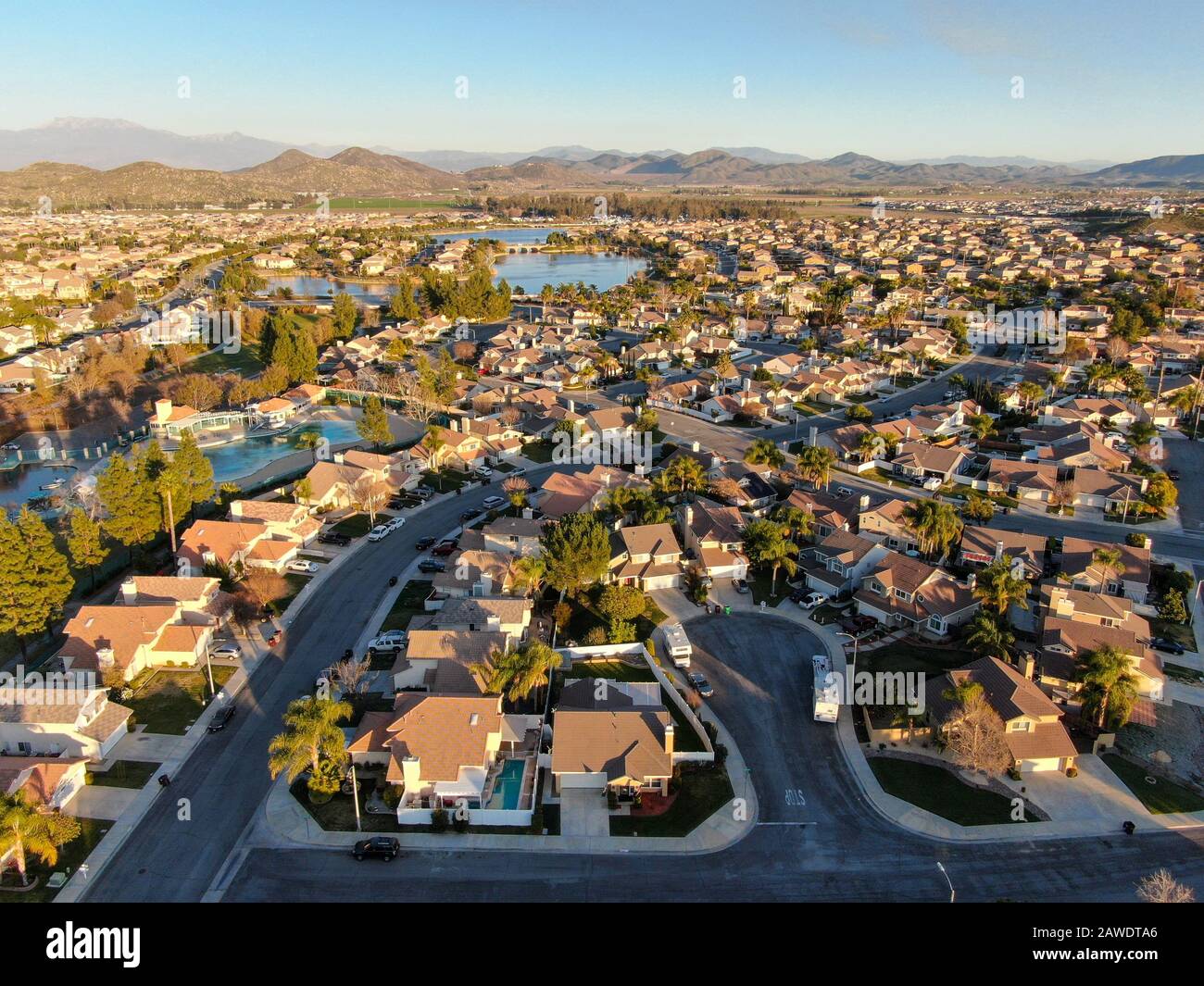 Aerial view of Menifee neighborhood, residential subdivision vila ...