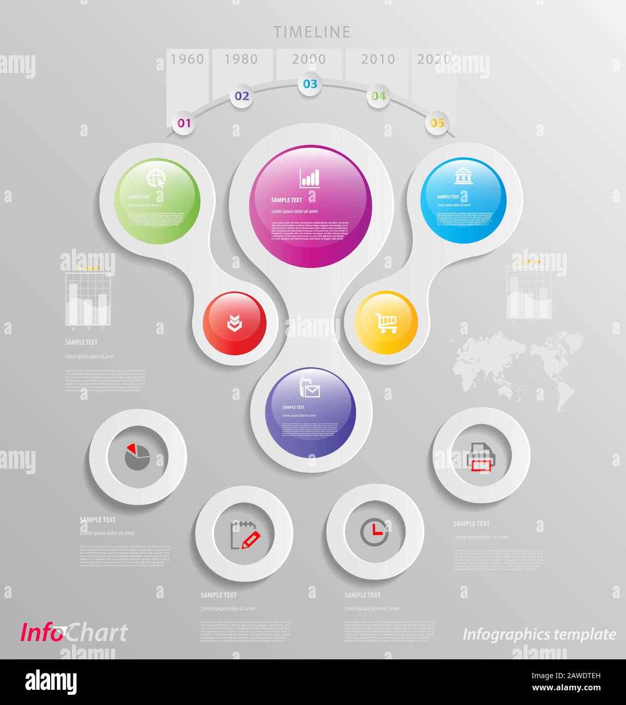 Stylized presentation template with empty text boxes and embellishment ...