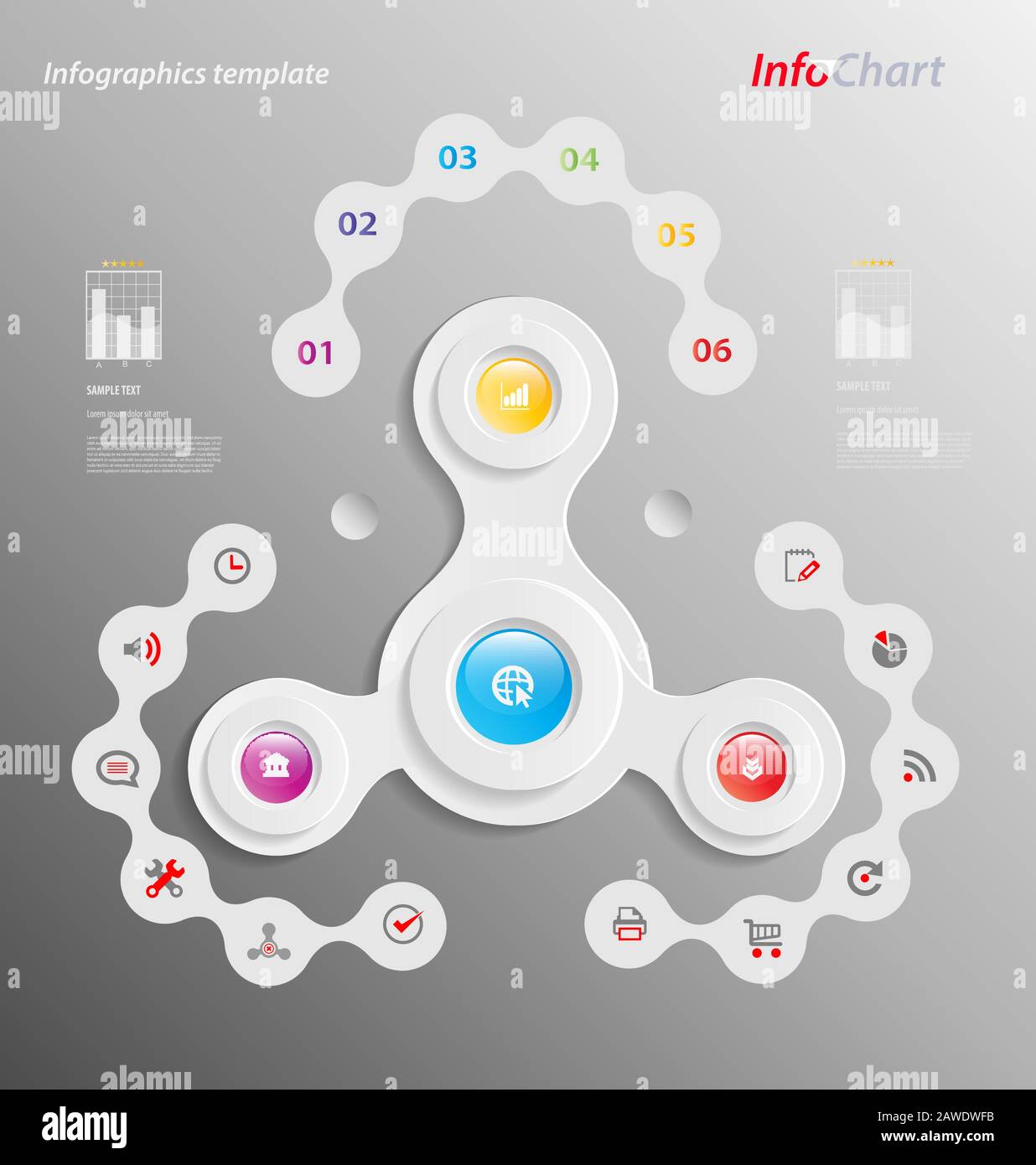 Stylized presentation template with empty text boxes and embellishment ...