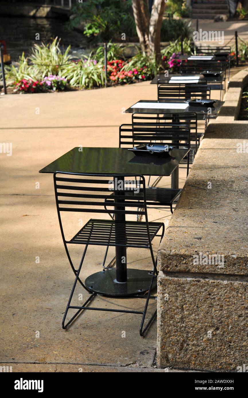 Outdoor Dining Table on a Cafe Terrace Stock Photo - Alamy