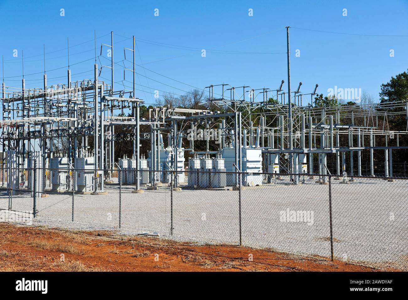 High Voltage Electric Substation with Transformers Stock Photo - Alamy