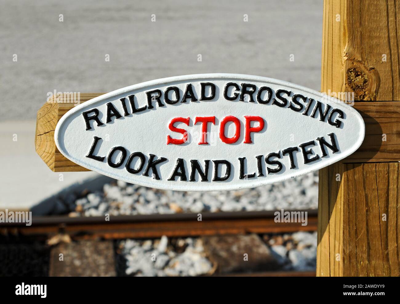 Railroad crossing stop look and listen hi-res stock photography and ...