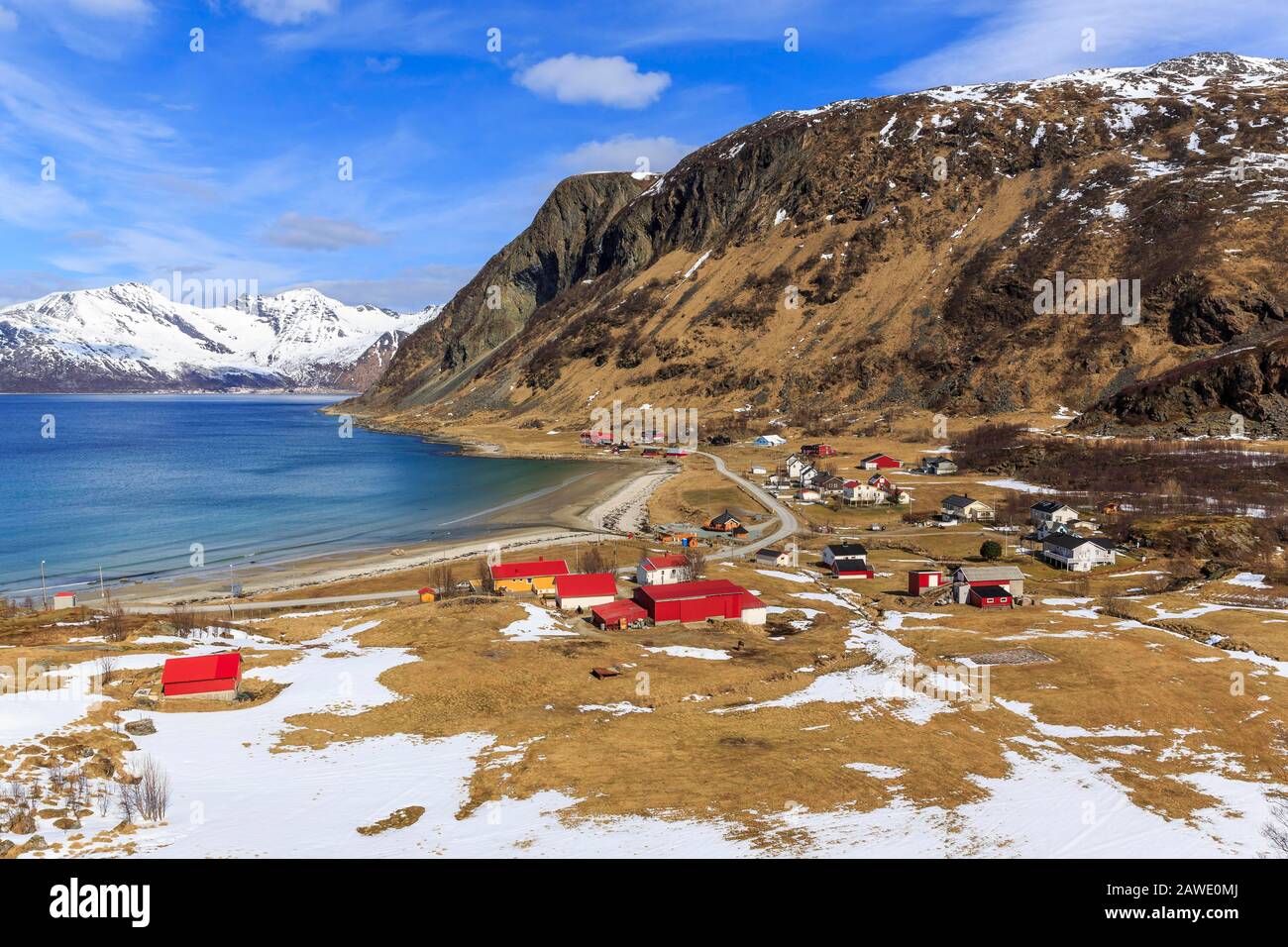 Village view of grotfjord at grotfjord fjord hi-res stock photography ...