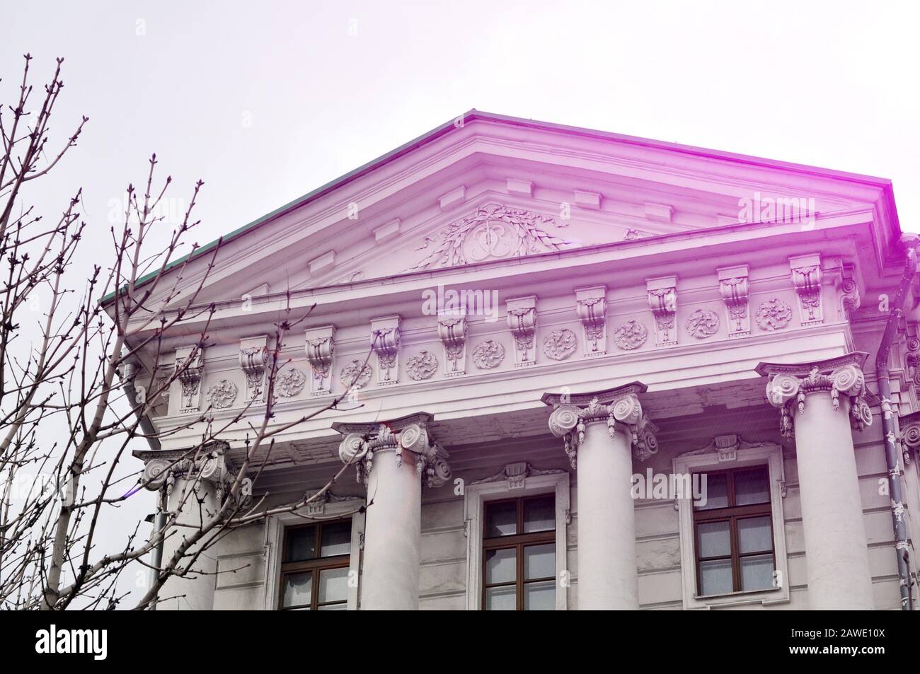 Moscow, Russia - February 2, 2020: facade and roof with a belvedere of ...