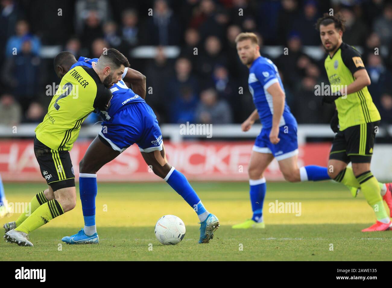 Hartlepool, UK. 08th Feb 2020. Gime Toure of Hartlepool United battles ...