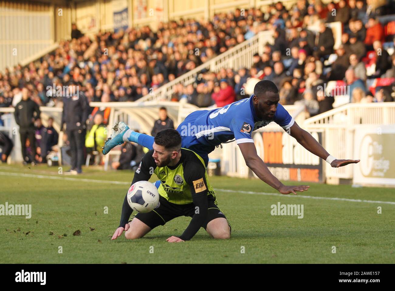 Hartlepool, UK. 08th Feb 2020. Gime Toure of Hartlepool United battles ...