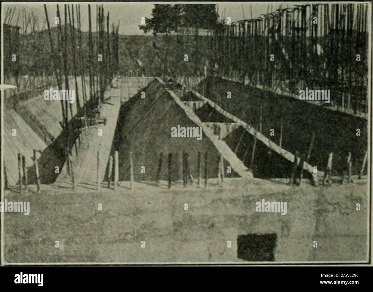 Public works . IMHOFF TANK UNDER CONSTRUCTION. Showing forms and ...