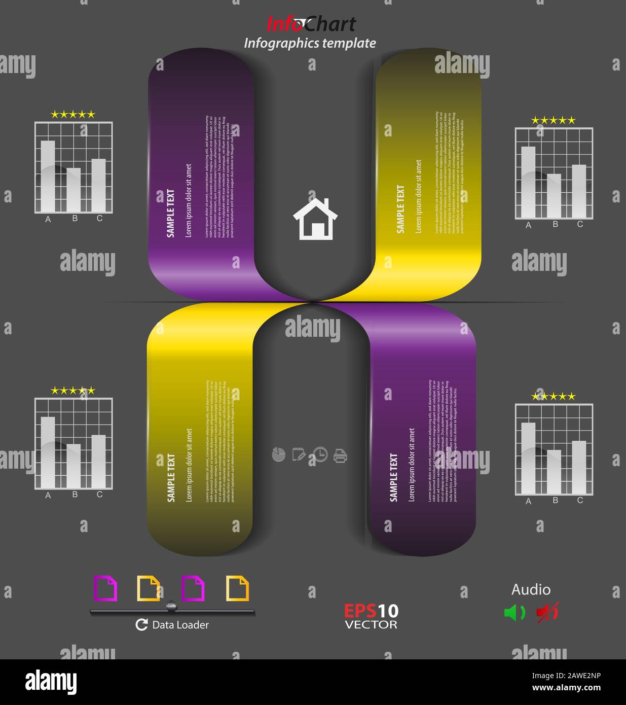 Stylized presentation template with empty text boxes and embellishment ...