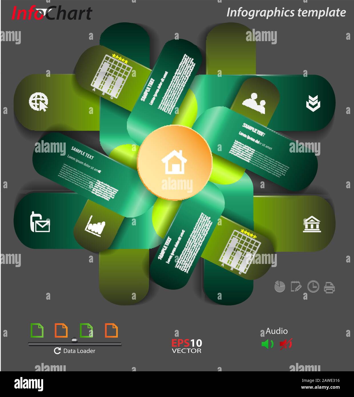 Stylized presentation template with empty text boxes and embellishment ...