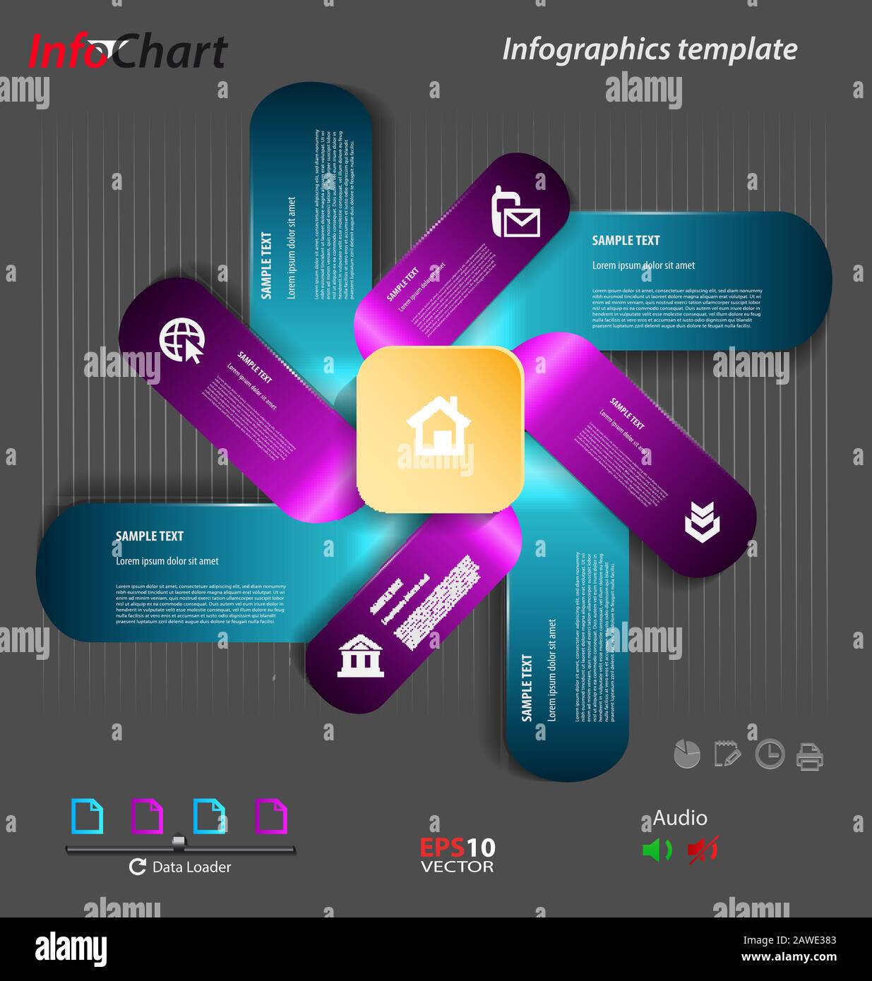 Stylized presentation template with empty text boxes and embellishment ...