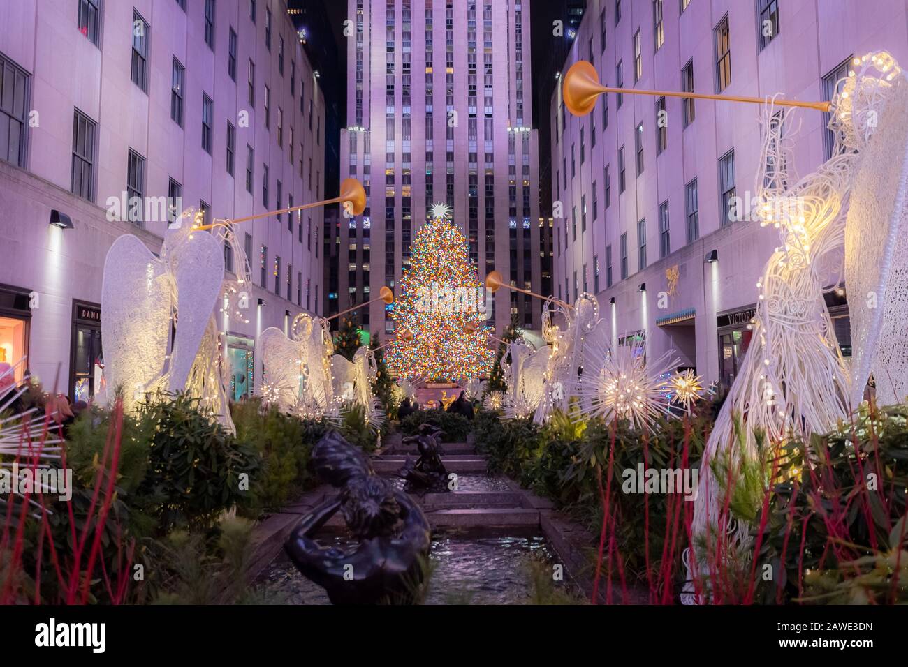 Rockefeller Center Christmas Tree and Angels Stock Photo - Alamy