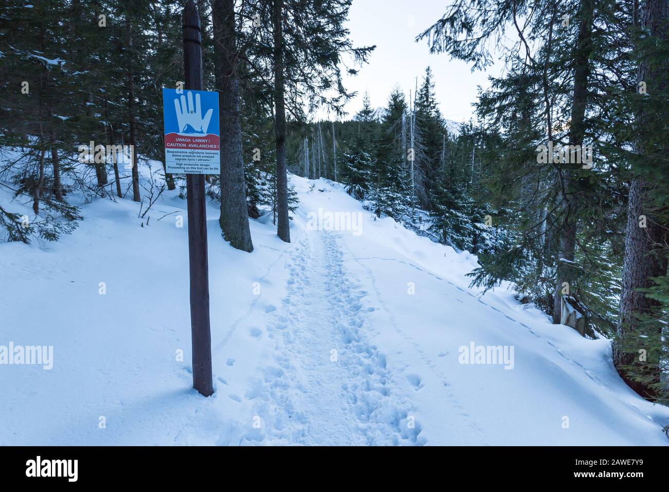 Avalanche warning sign saying Danger of Avalanches Stock Photo - Alamy