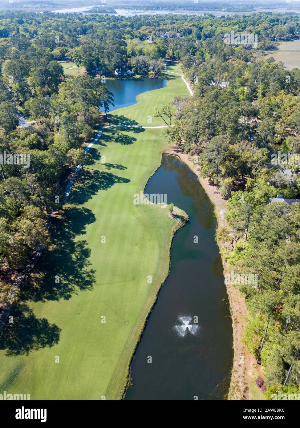 Aerial view of golf course fairway with water hazards Stock Photo - Alamy