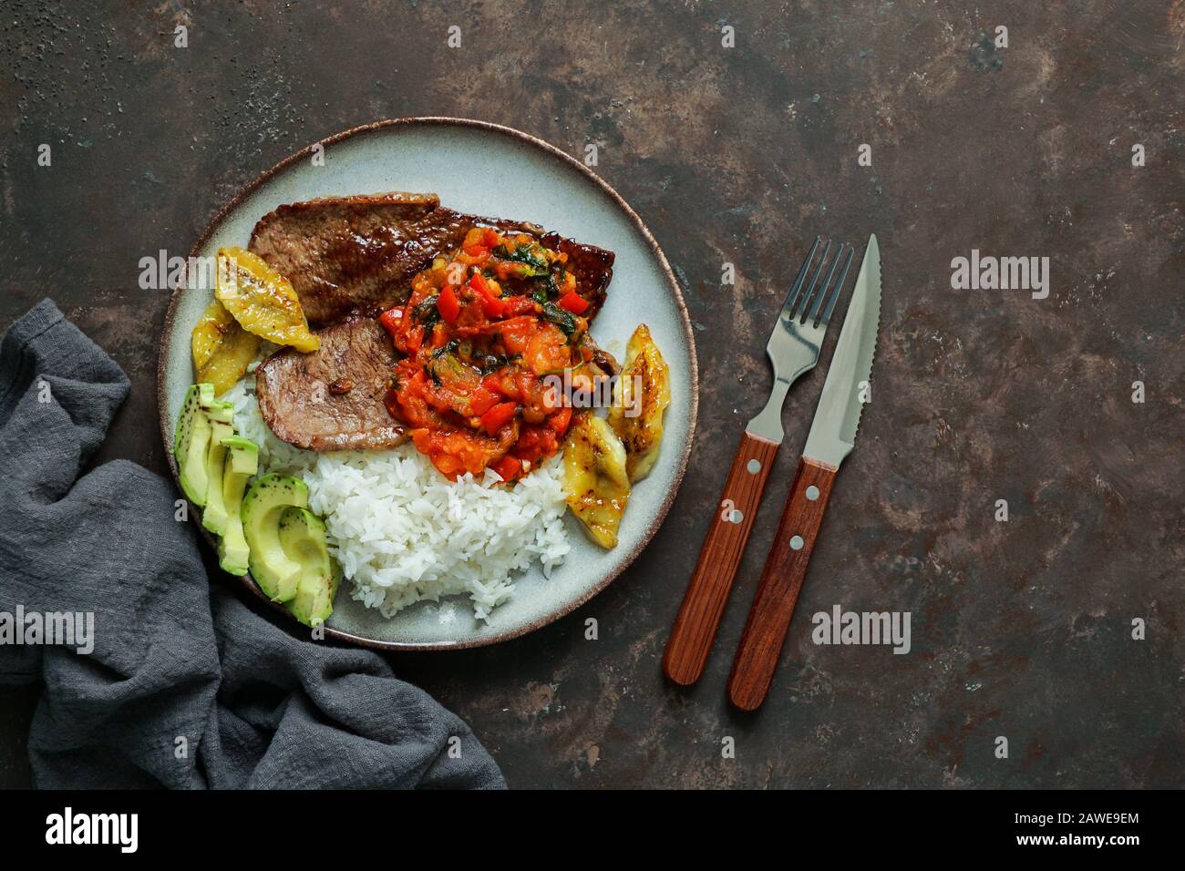 El Bistec a la Criolla - colombian dish traditional - beef steak with ...