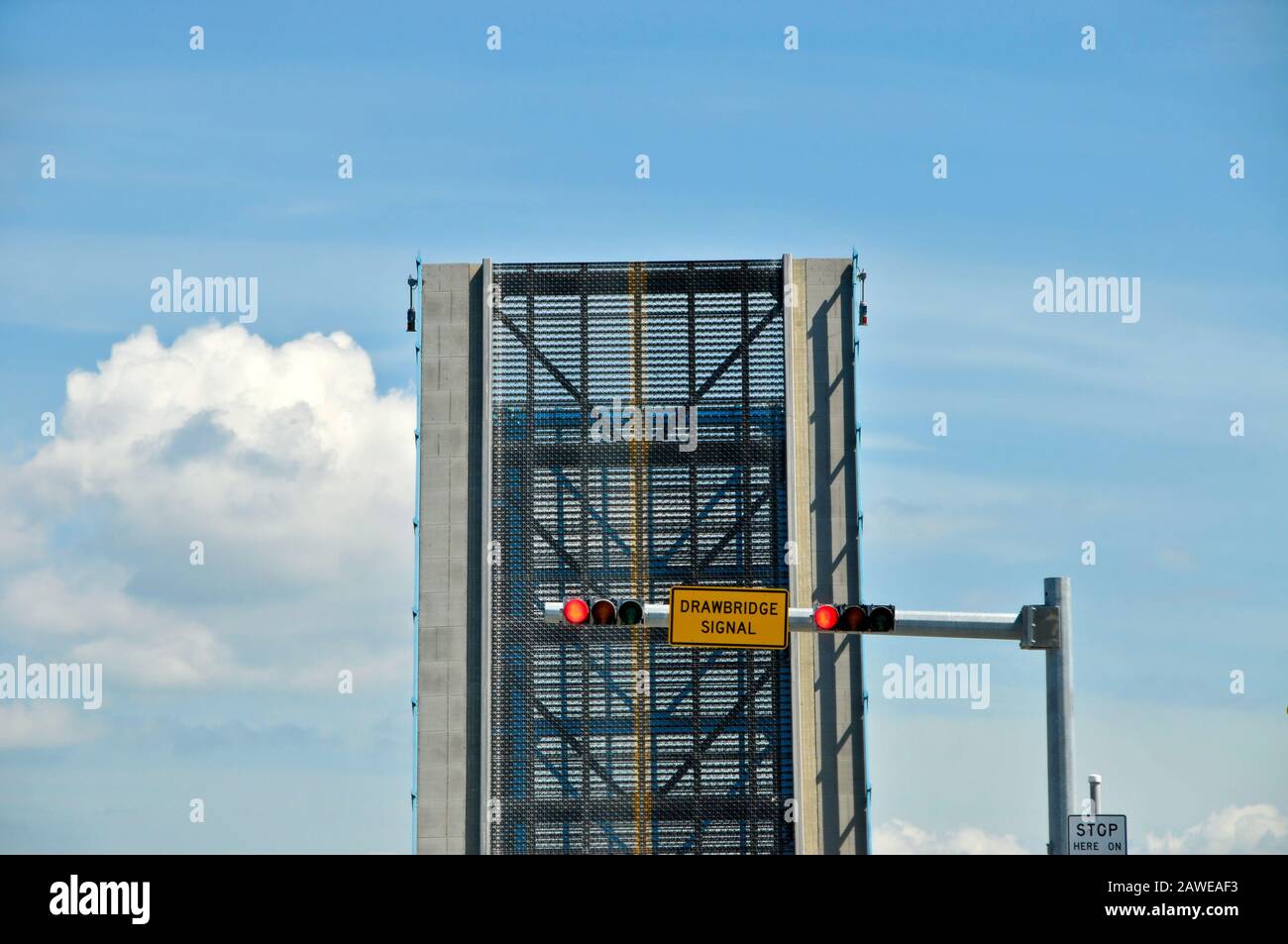 Modern Drawbridge Open with Stop Signal Light Stock Photo - Alamy