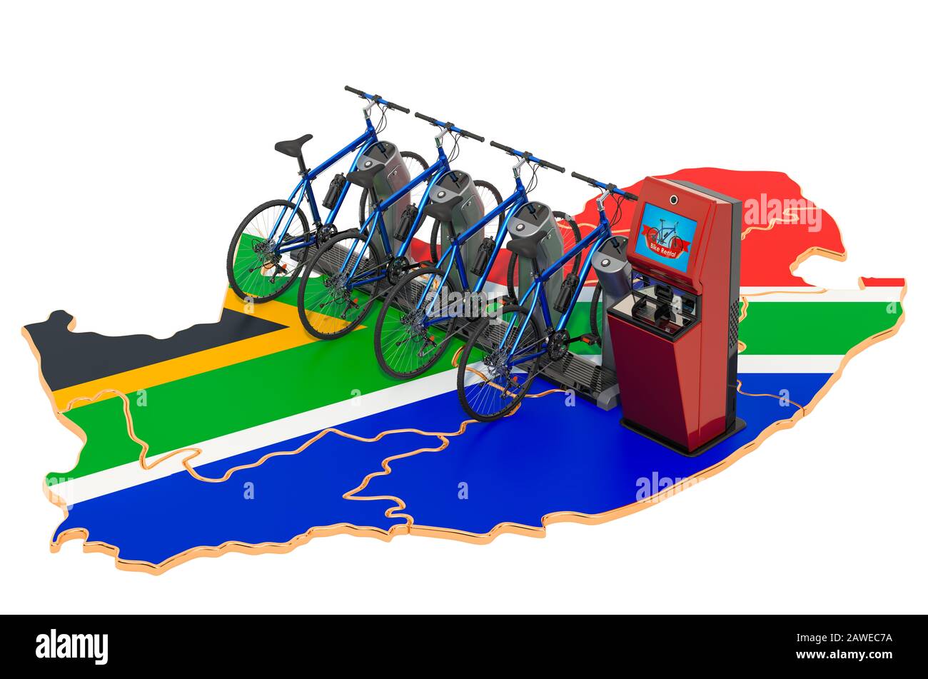 Bicycle sharing system in South Africa concept, 3D rendering isolated ...