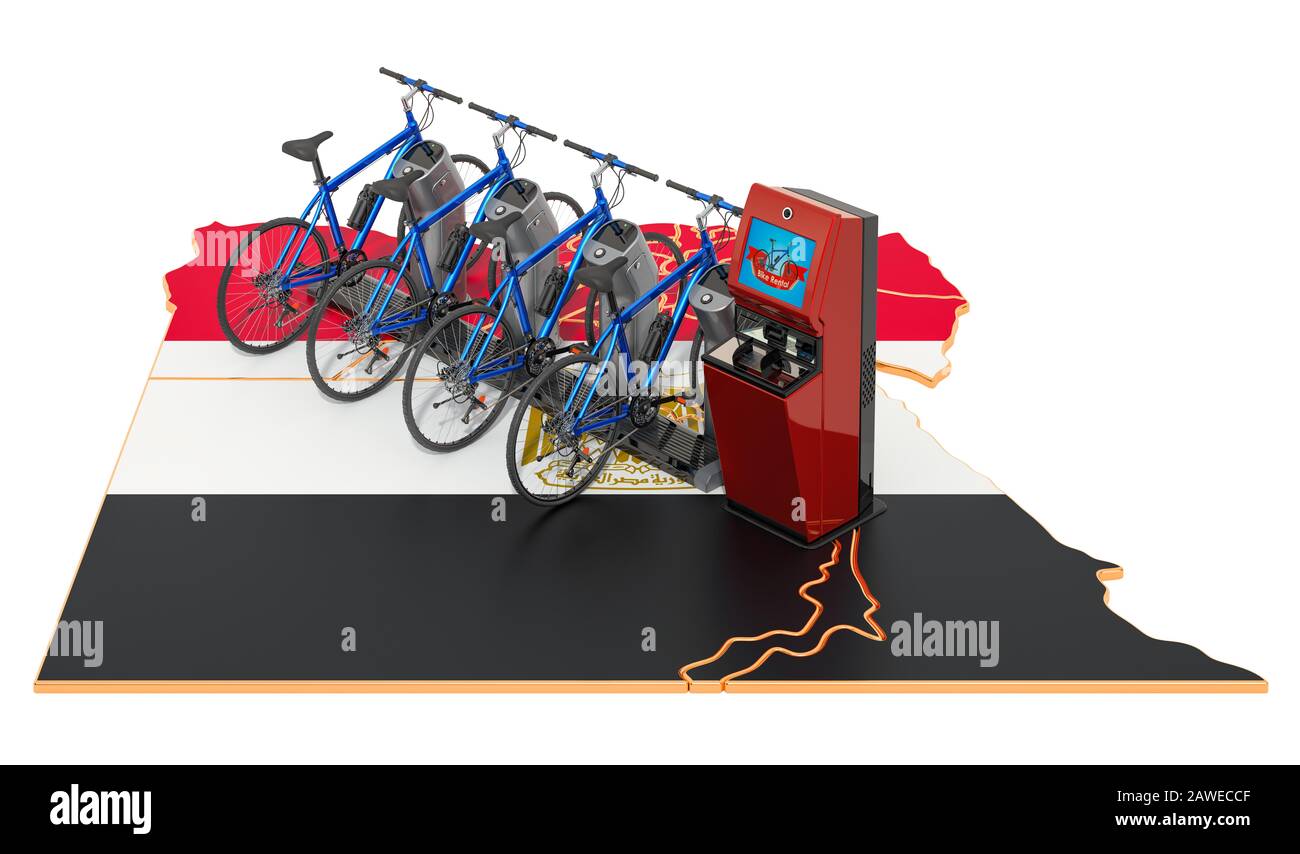 Bicycle sharing system in Egypt concept, 3D rendering isolated on white ...