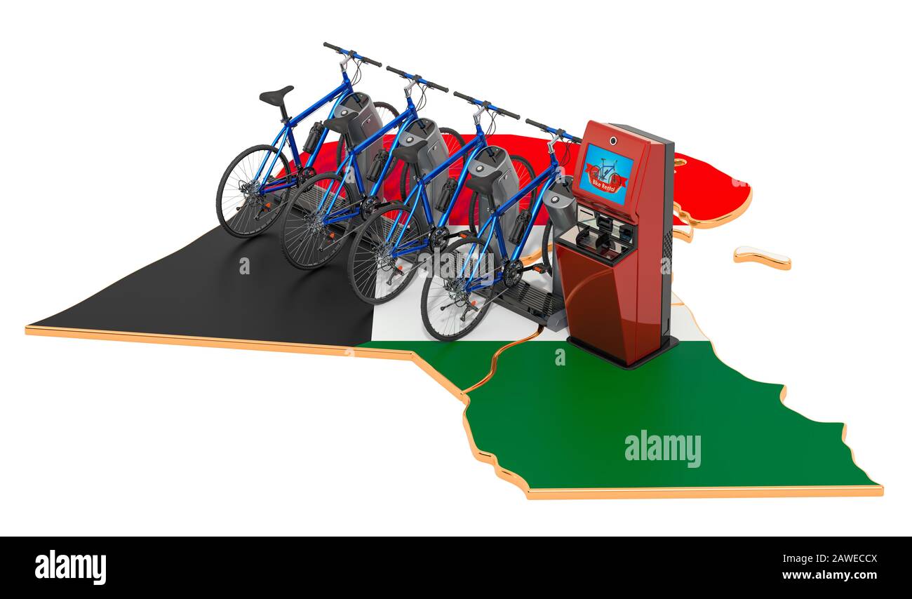 Bicycle sharing system in Kuwait concept, 3D rendering isolated on ...
