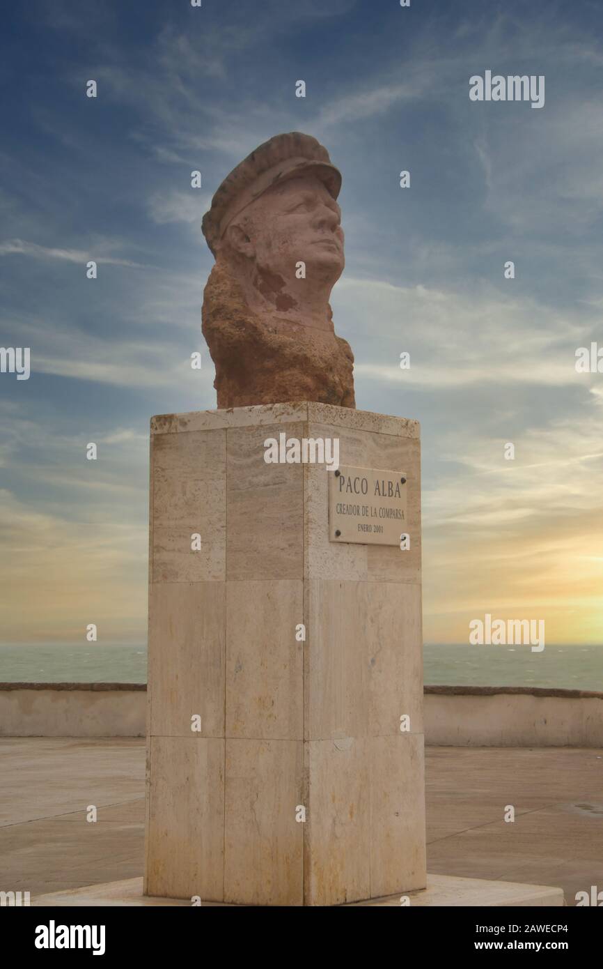 Cadiz, Spain - December 21, 2019: Bust of the famous Cadiz musician ...