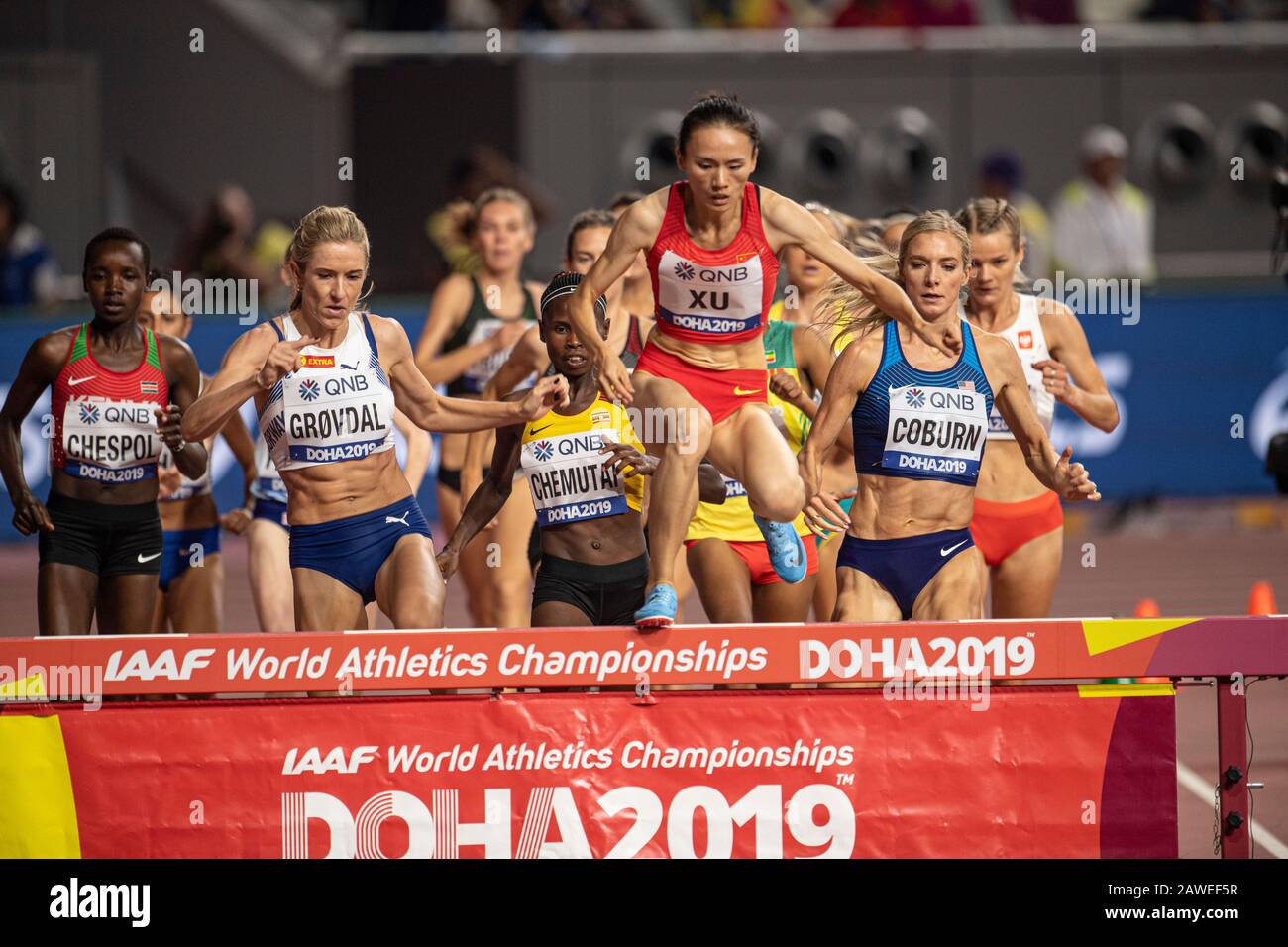 DOHA - QATAR - SEP 27: Karoline Bjerkeli Grøvdal (NOR), Shuangshuang Xu ...