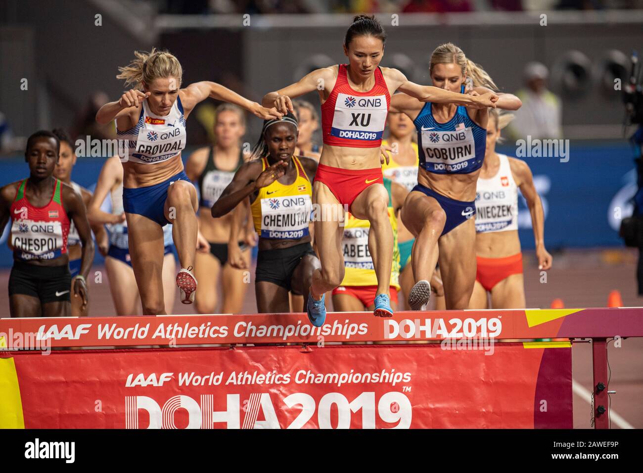 DOHA - QATAR - SEP 27: Karoline Bjerkeli Grøvdal (NOR), Shuangshuang Xu ...