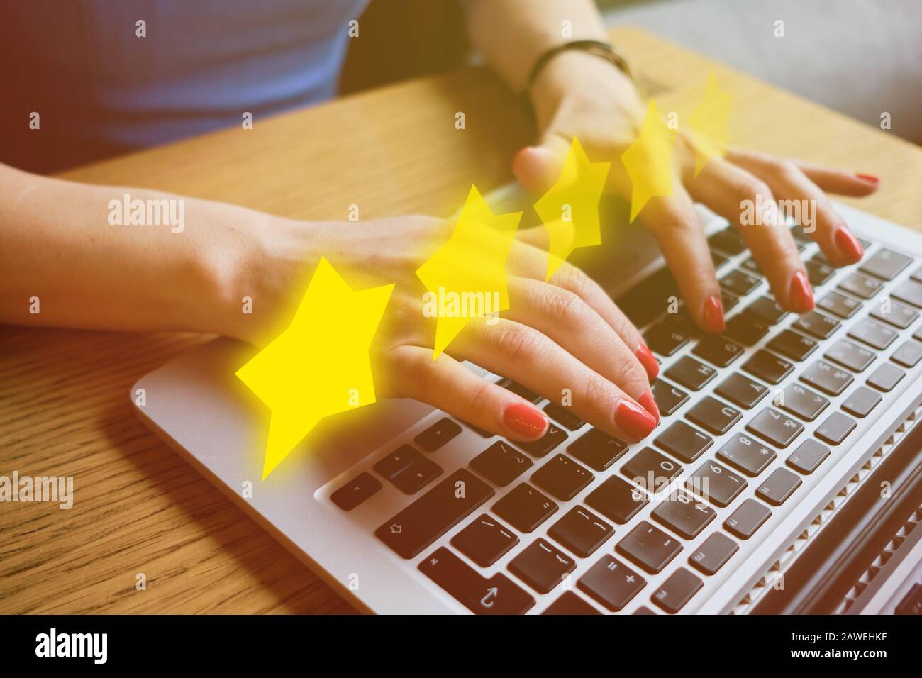 Girl is typing on the keyboard. Online assessment concept. Abstract ...