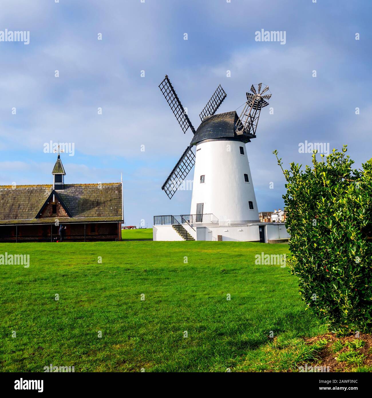 The flat Fylde Coast at Lytham with strong winds from the Irish Sea was ...