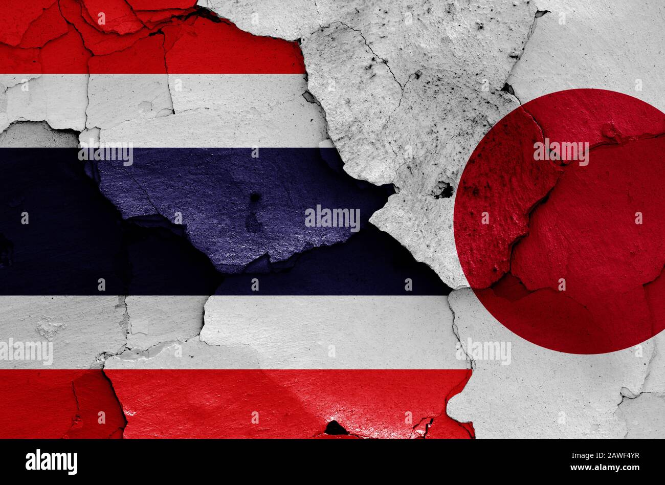 flags of Thailand and Japan painted on cracked wall Stock Photo - Alamy