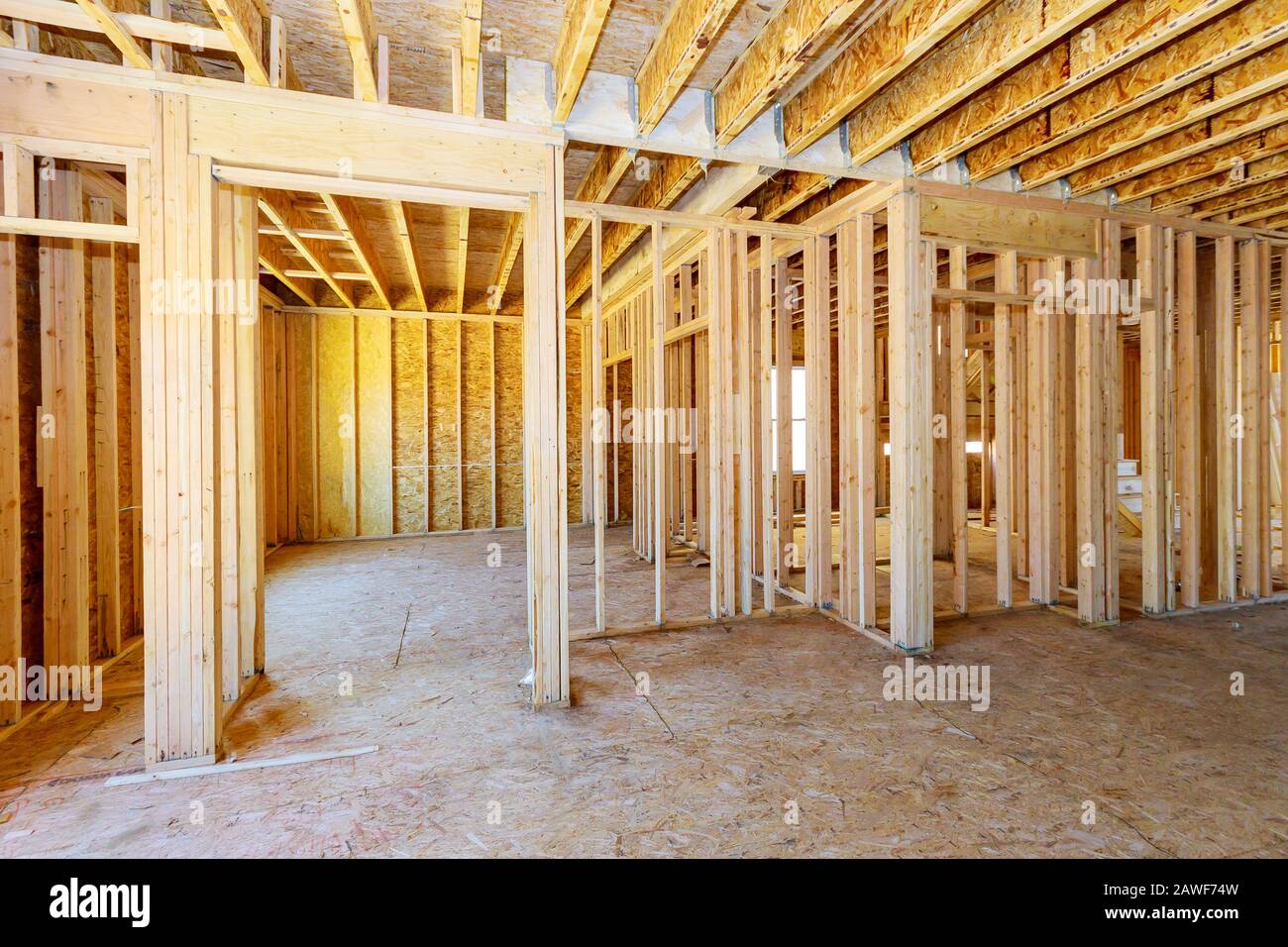Home Framing unfinished wood building or a house under construction ...