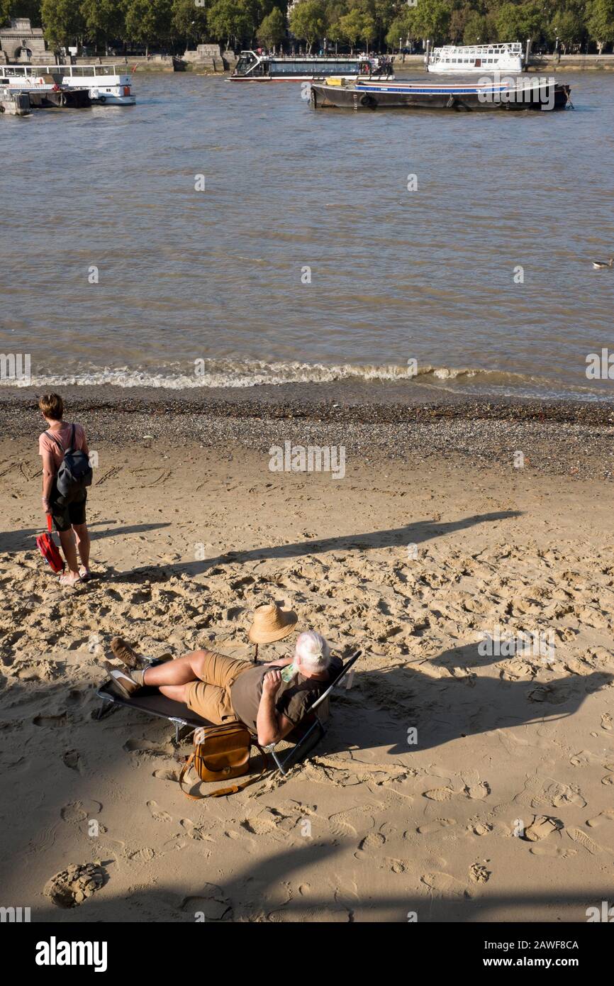 21 Sep 2019 - London - Sunbathing on the beach between Gabriel's Wharf ...