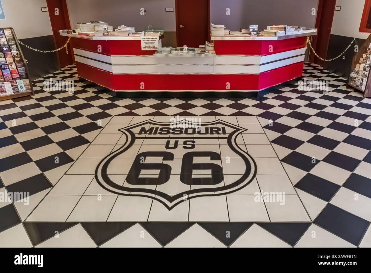 Information desk inside Highway 66 Welcome Center, with a Route 66 ...
